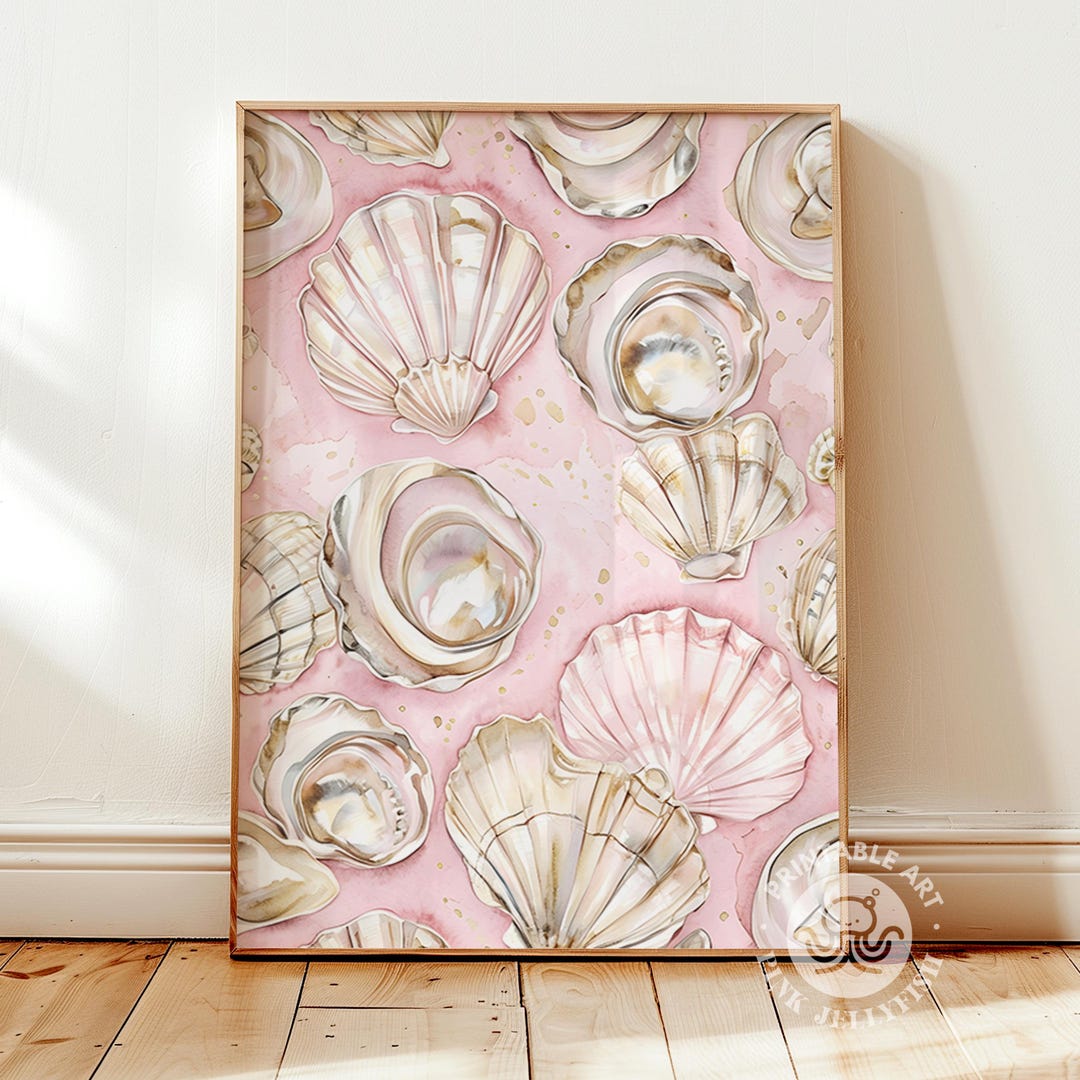 Pastel Pink Shell Painting, Sea Shell Art, Abstract Coastal Beach House ...