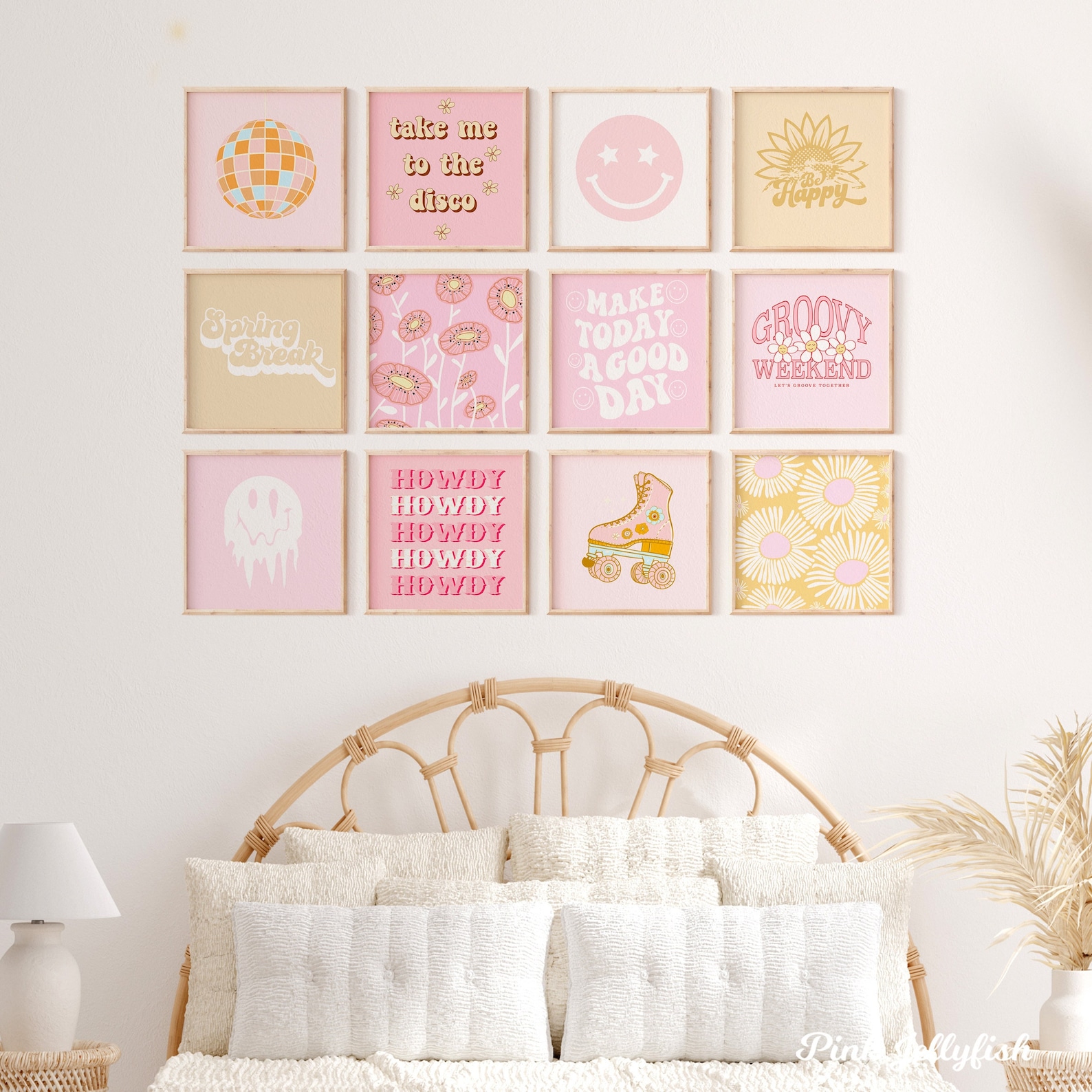 Pink Preppy Wall Art Set of 12, Preppy Room Decor, Dorm Room Decor for ...