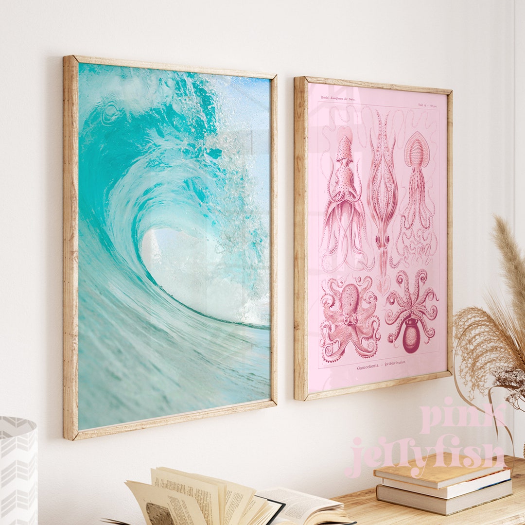 Beachy Wall Art Set of 2, Digital Print, Wave, Dorm Room Decor, Teen ...