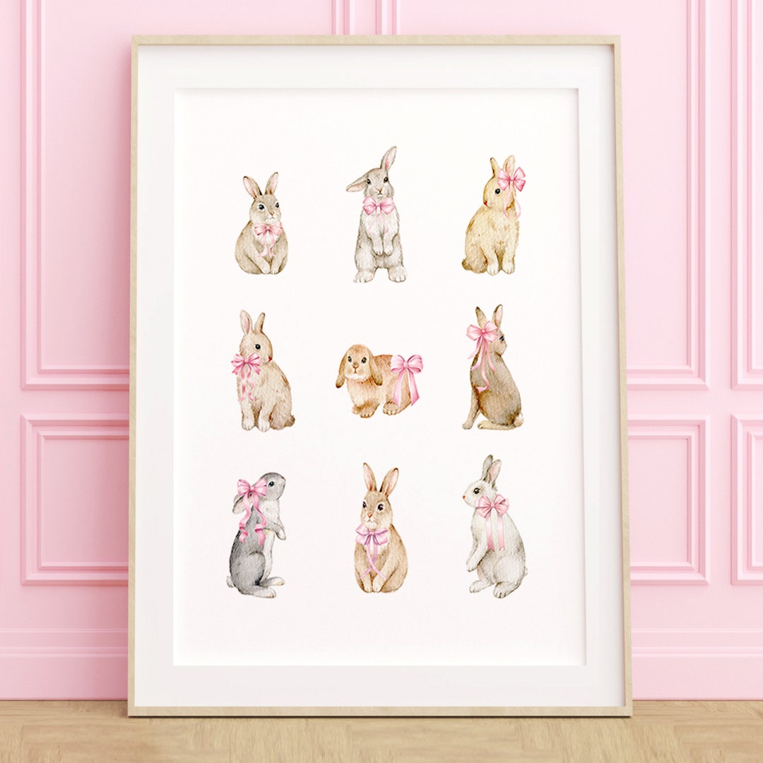 Coquette Bunny Bow Print, Bunnies Wall Art, Coquette Wall Art, Easter ...