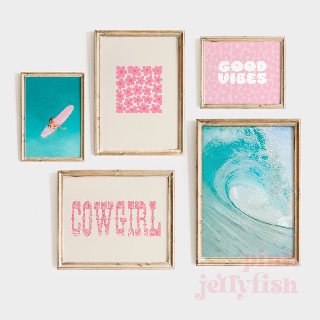 Coastal Cowgirl Wall Art Set of 5 Gallery, Beachy Prints Wave, Flowers ...