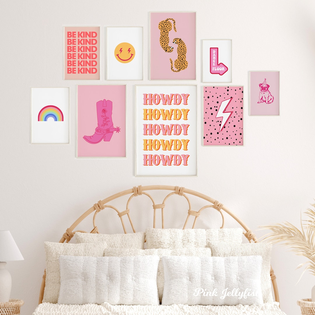 Preppy Wall Decor Set of 9, Teen Cowgirl Bedroom Decor, Apartment Wall ...
