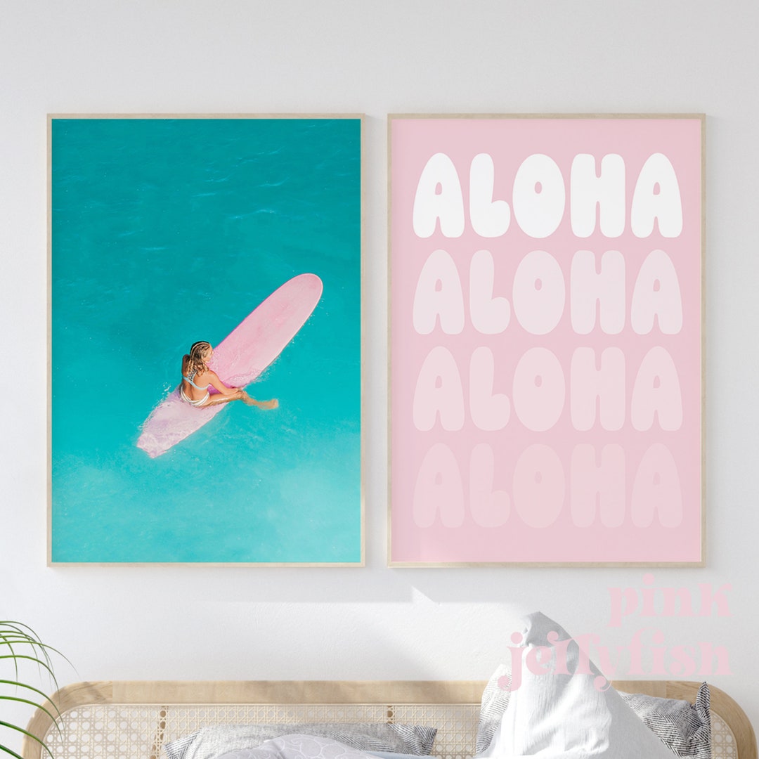 Coastal Cowgirl Wall Art Set of 2, Aloha Surf Print, Pink Surfer Girl ...