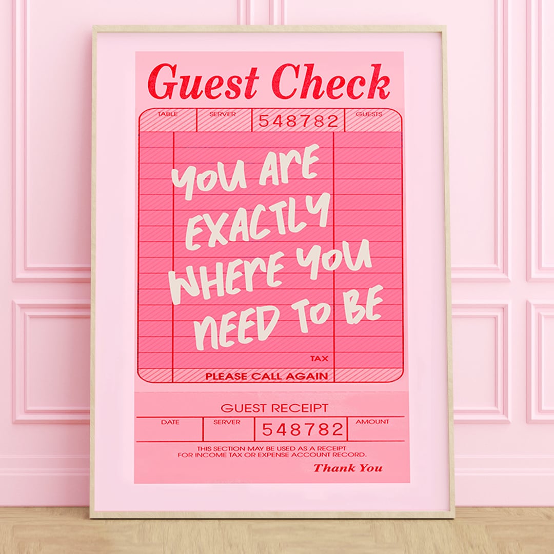 Guest Check Print, Dorm Decor, Maximalist Decor, Y2K Art Print, Pink ...