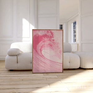 Pink Wave Print, Trendy Beach Wall Art, Aesthetic, Ocean, Digital ...