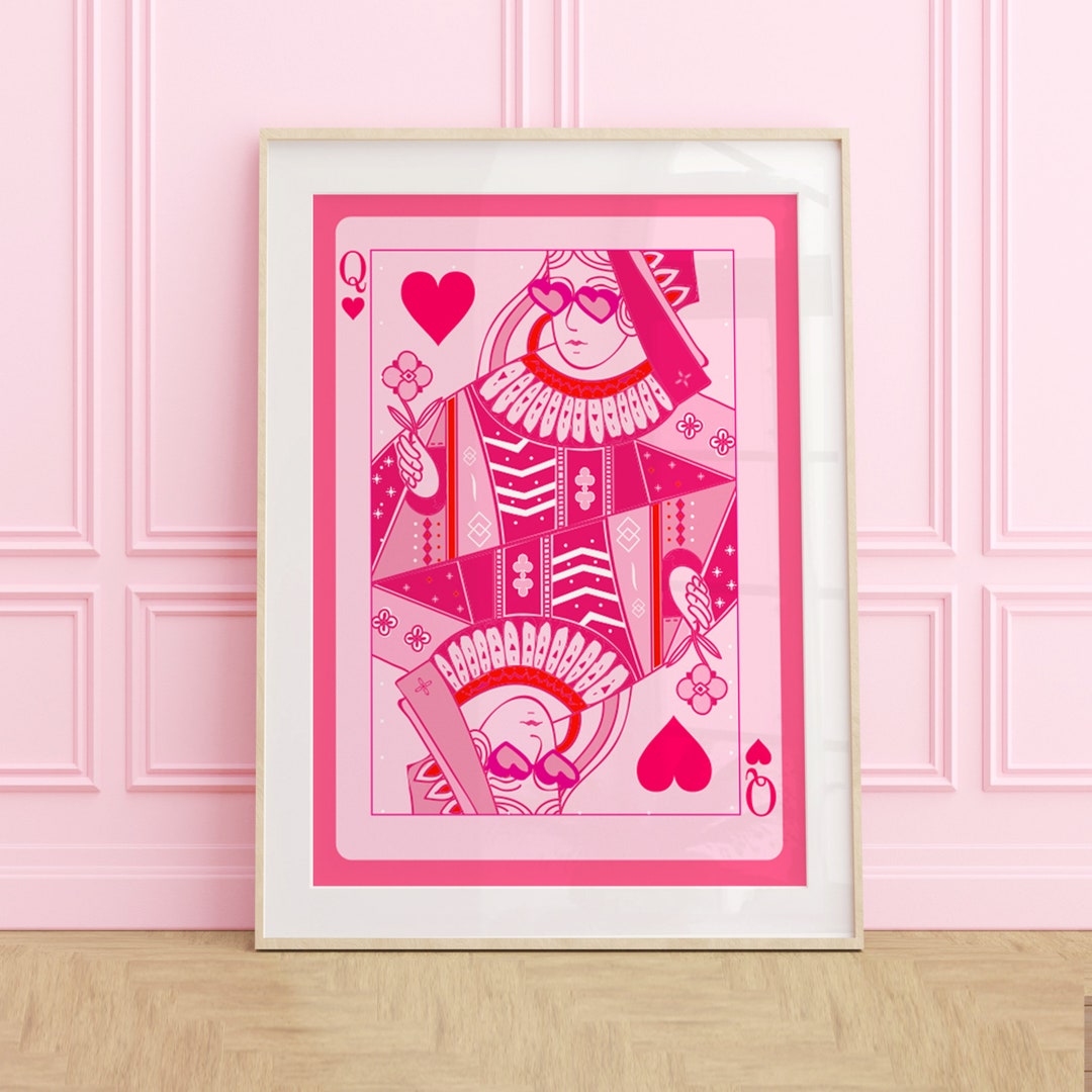 Queen of Hearts Playing Card Poster, Printable Wall Art, Preppy Prints ...
