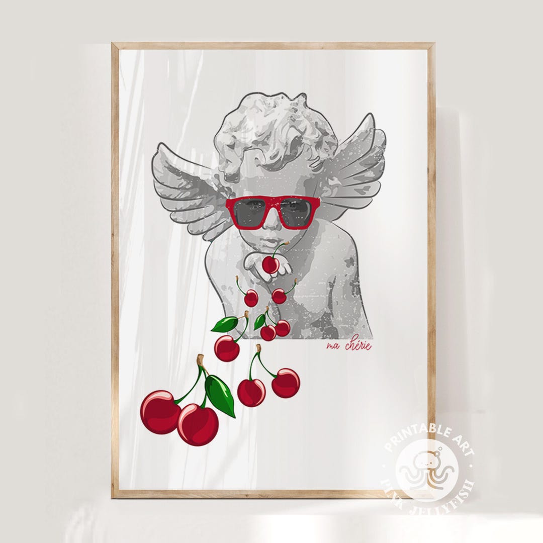 Cupid Cherry Print, Coquette, Love, Cute Angel Wall Art, Cherries ...