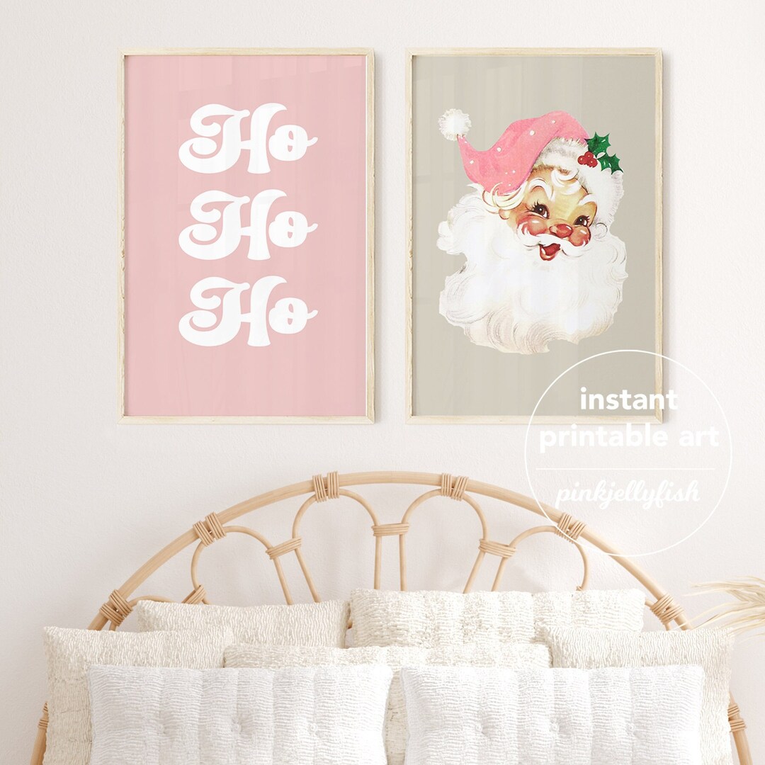 Cute Christmas Wall Art, Pink Preppy Christmas Wall Art Set of 2, Pink ...