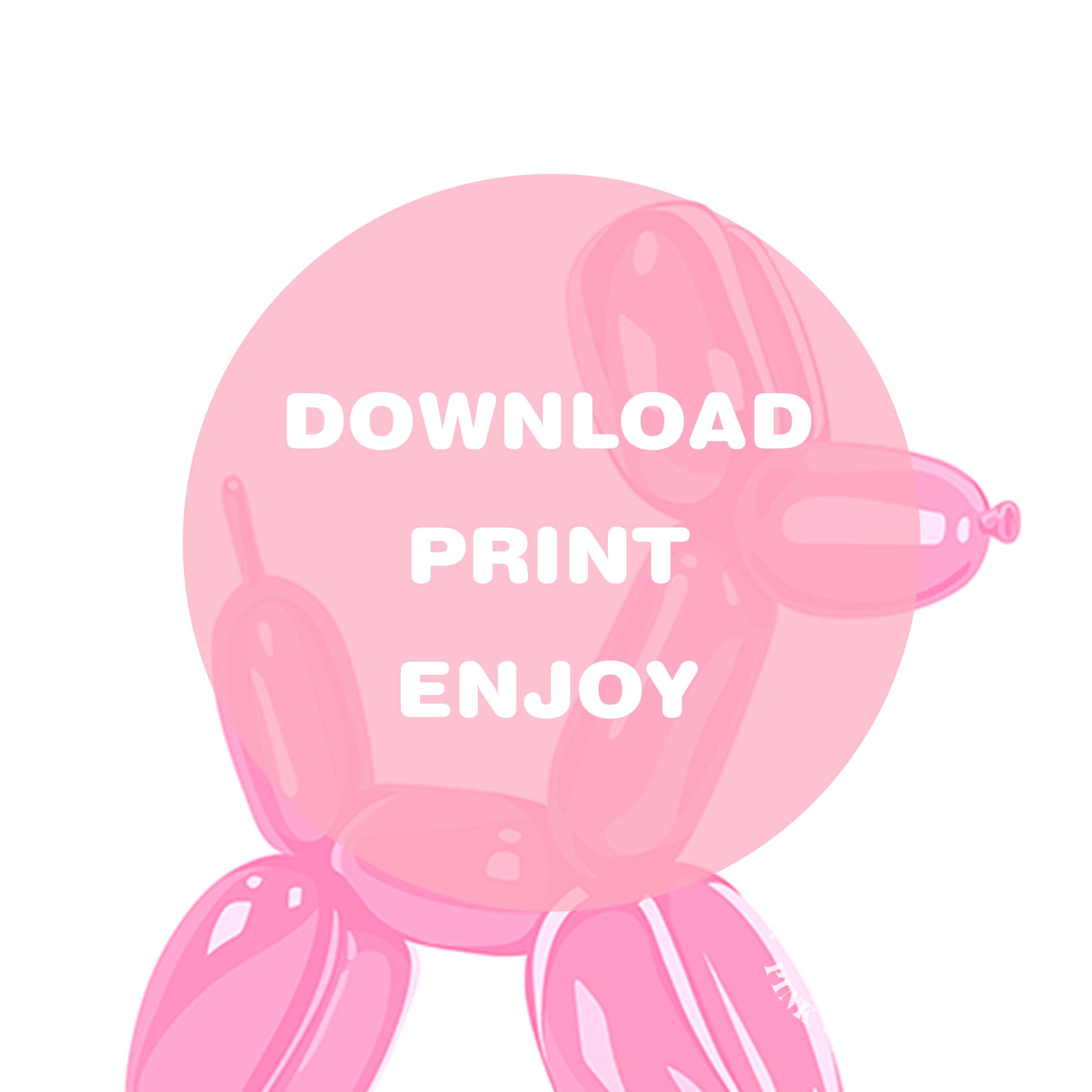 Pink Balloon Dog Print, Cute Printable Wall Art, Preppy Pink Bedroom ...