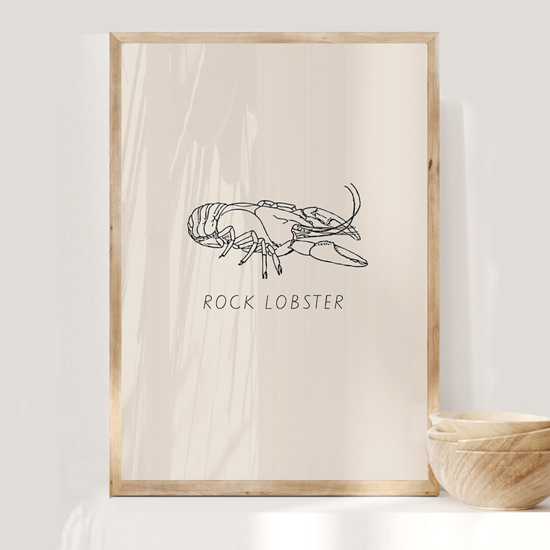 Rock Lobster Print, Beachy Wall Art, Kitchen Poster, Trendy Digital ...
