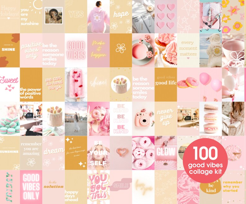 Coquette Collage Kit, Digital Prints, Pink and Orange Pastel Wall ...