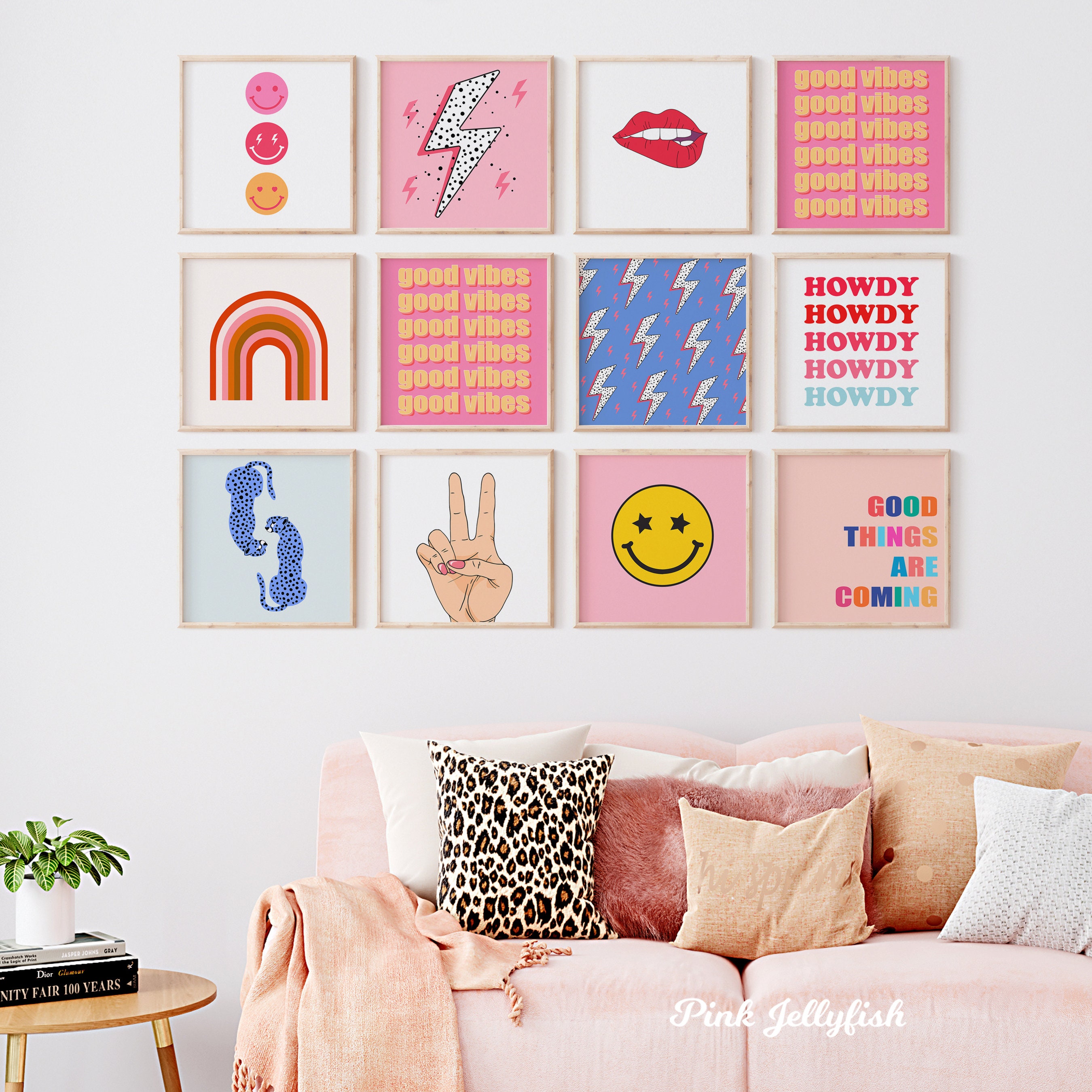 Preppy Wall Decor Set of 12 Square Digital Prints Apartment - Etsy