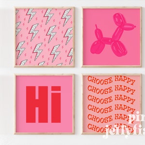 Hot Pink Preppy Wall Art Set of 12, Preppy Dorm Room Decor, Printable ...