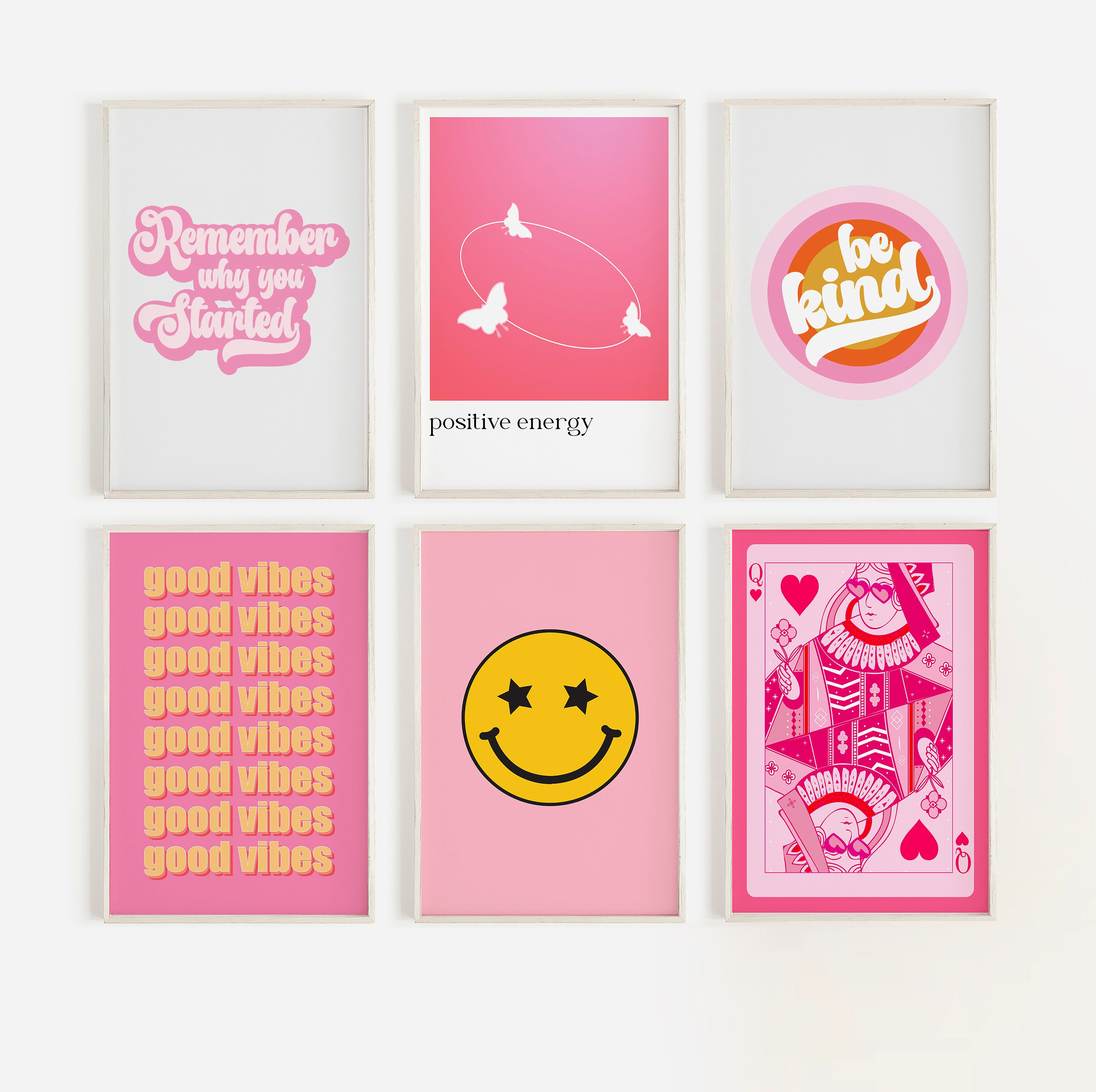 Preppy Prints Set of 6 Printable Wall Art, Positive Pink Teen Girl Room ...