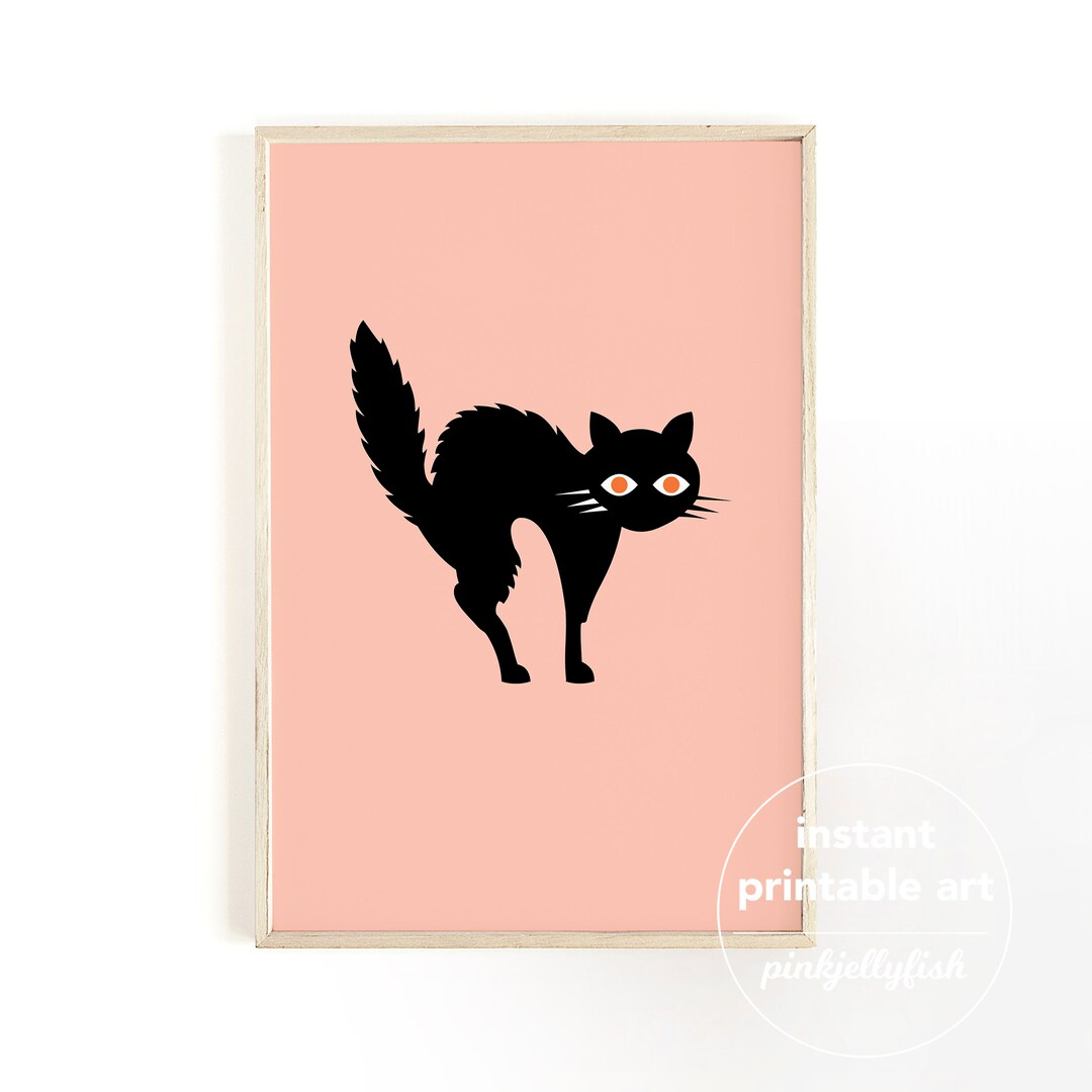 Black Cat Halloween Wall Art Printable Halloween Wall Decor - Etsy