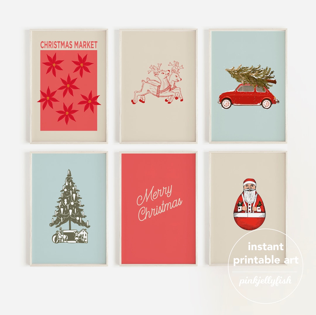 Retro Christmas Prints Set of 6, Vintage Christmas, Christmas Decor ...