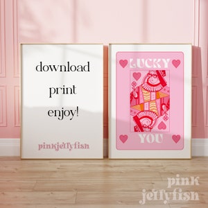 Lucky You Print, Preppy Wall Art, Playing Card, Girly, Queen of Hearts ...