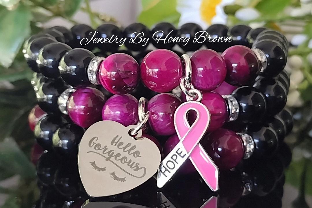 Pink Ribbon Breast Cancer Awareness Bracelet Stack / Breast Cancer ...