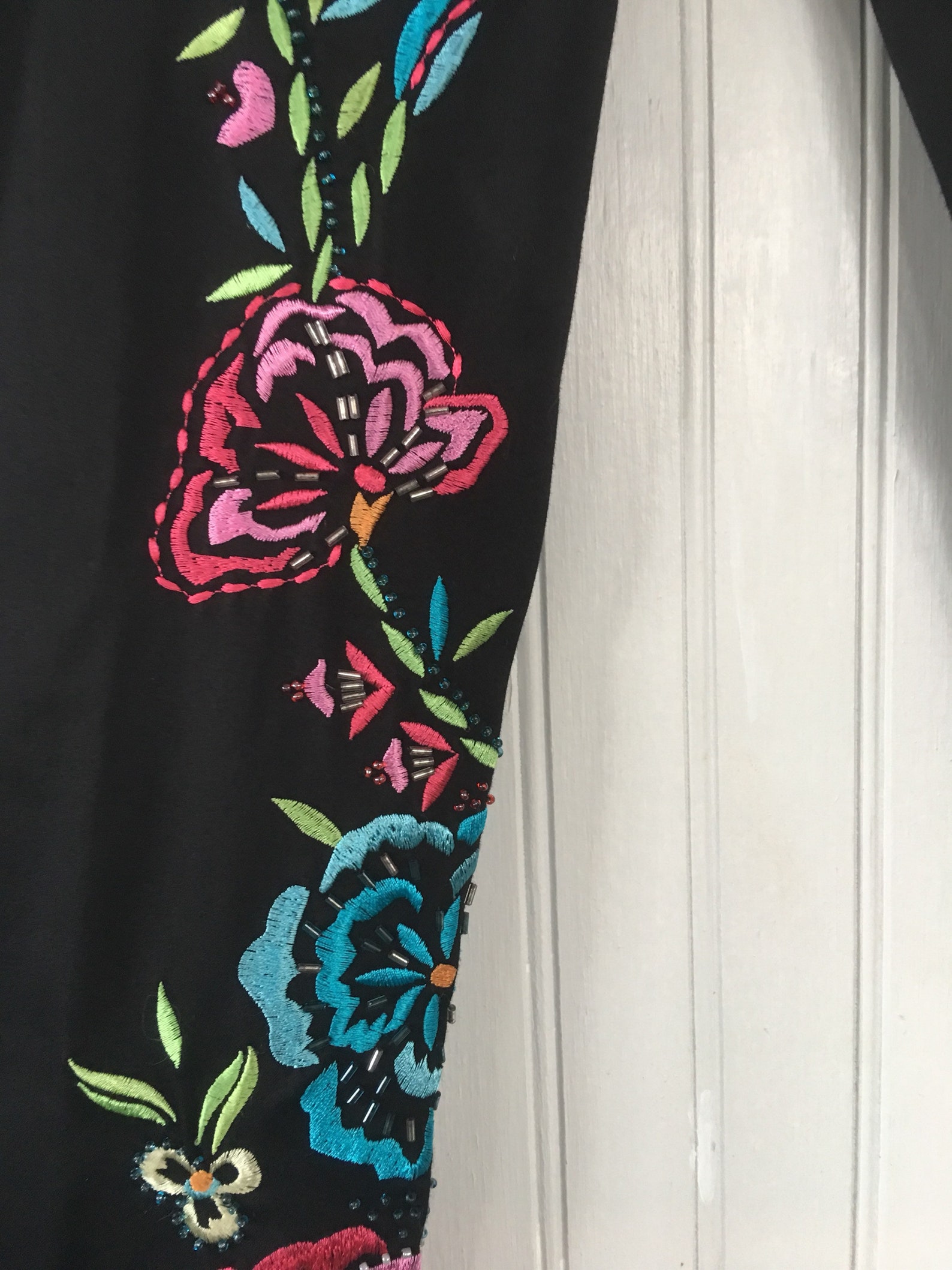 Vintage 90s Cache Black Embroidered Dress Pants Beaded Rainbow - Etsy