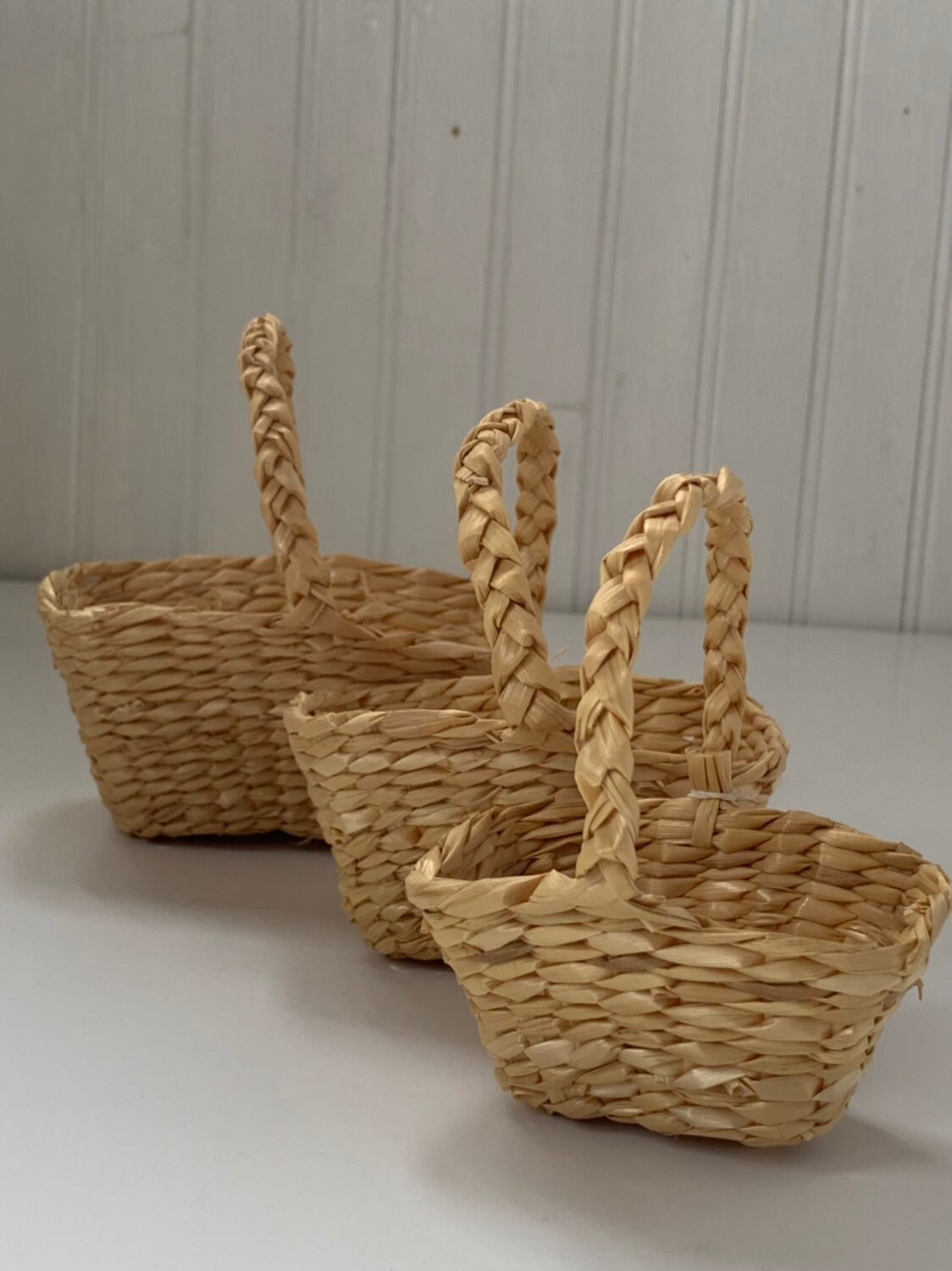 Set of 3 Vintage Deadstock 80s Miniature Wicker Stacking Baskets Home ...