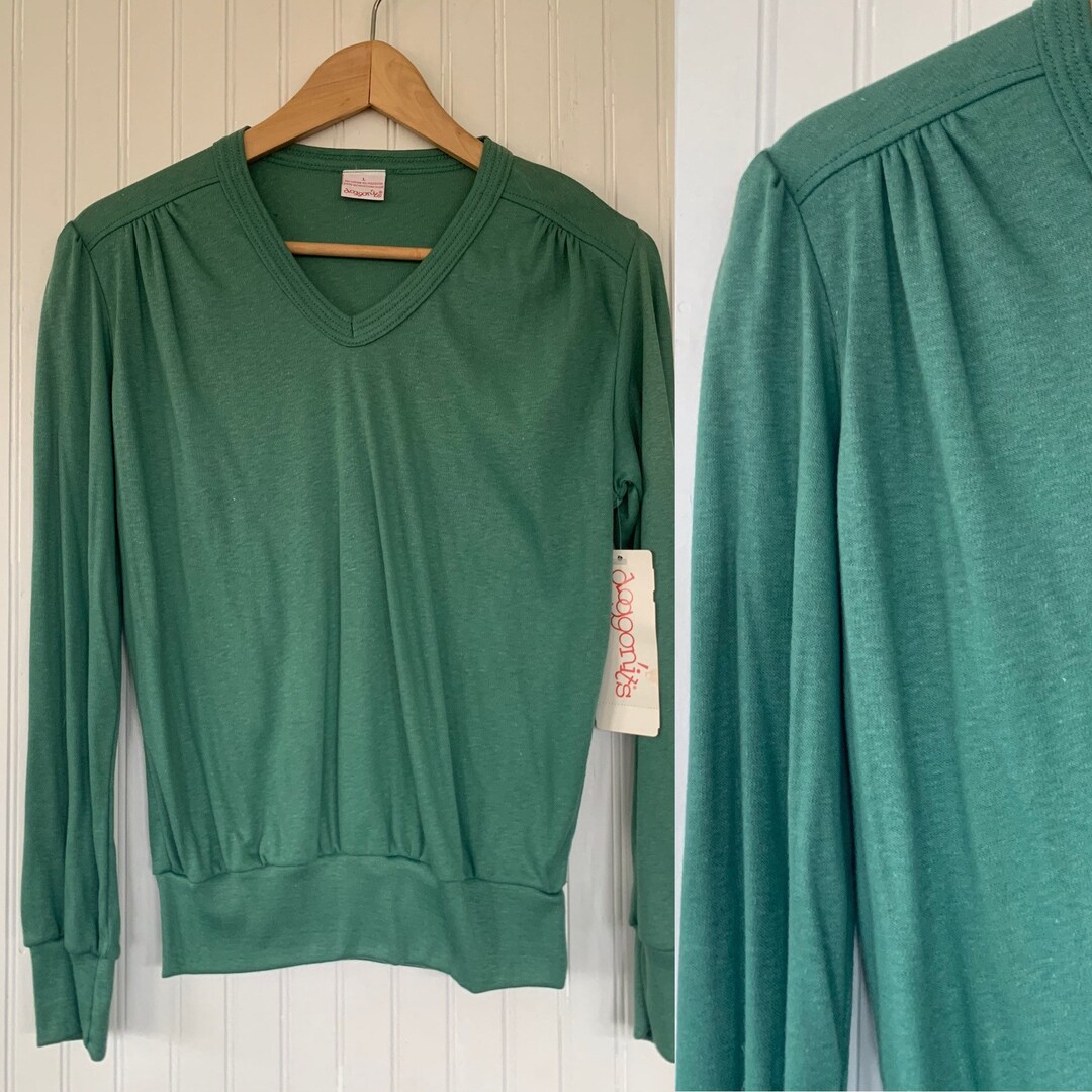 Vintage Washed Green V Neck Pullover Long Sleeve Medium Large - Etsy