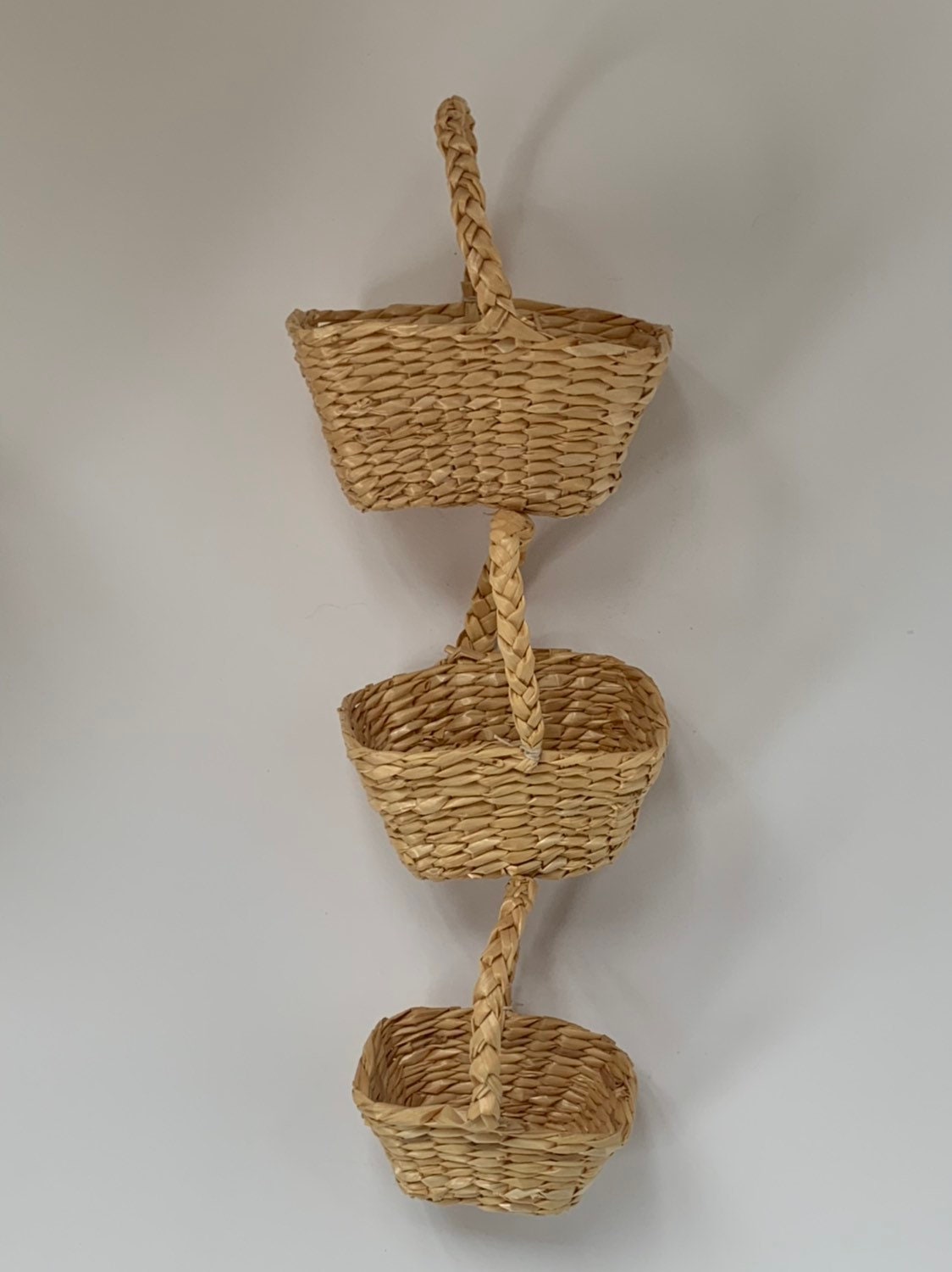 Set of 3 Vintage Deadstock 80s Miniature Wicker Stacking Baskets Home ...