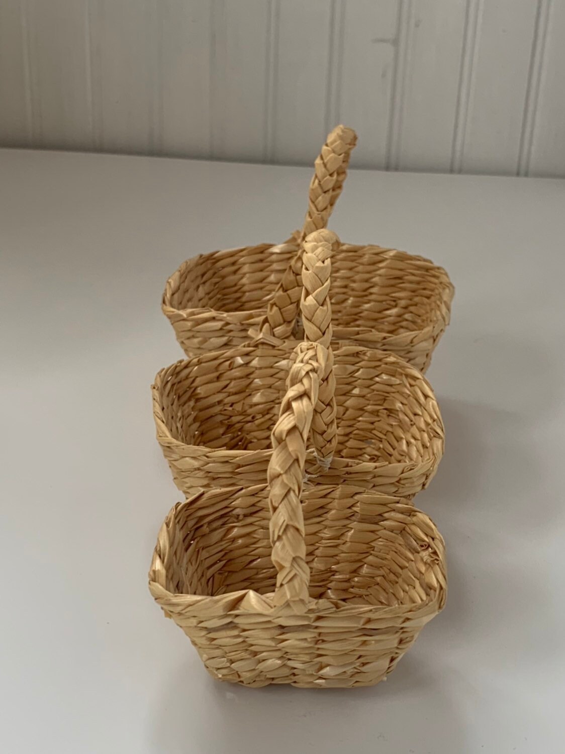 Set of 3 Vintage Deadstock 80s Miniature Wicker Stacking Baskets Home ...
