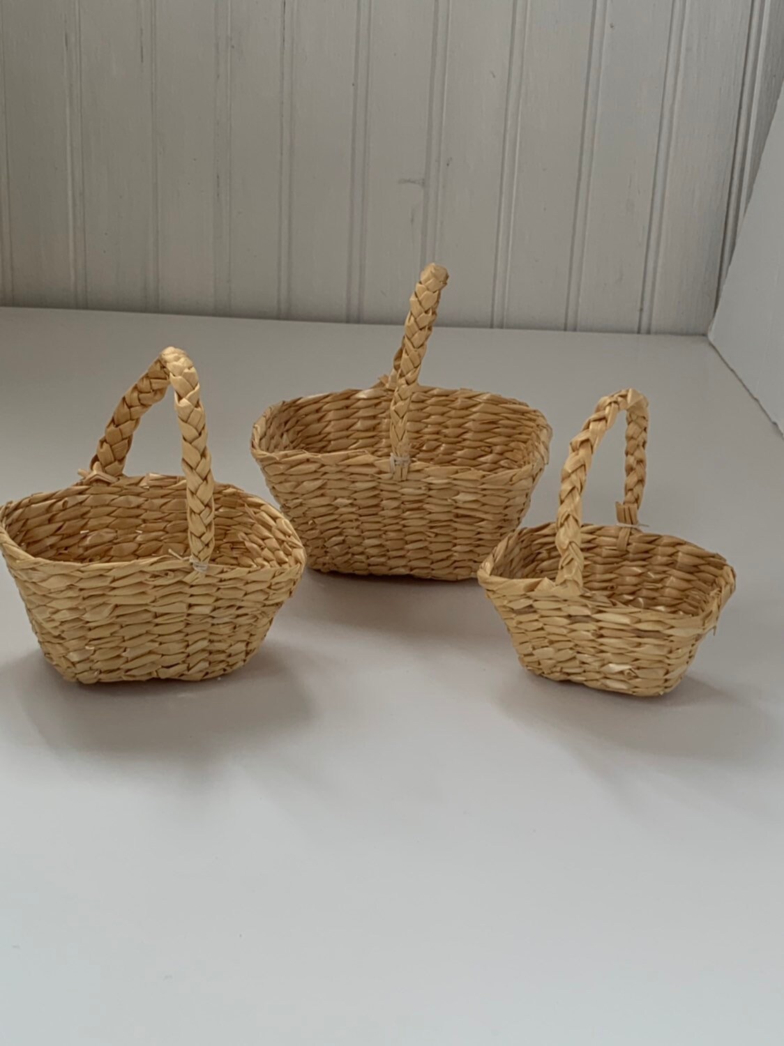 Set of 3 Vintage Deadstock 80s Miniature Wicker Stacking Baskets Home ...