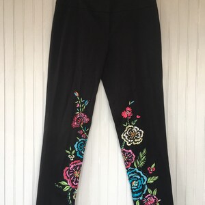 Vintage 90s Cache Black Embroidered Dress Pants Beaded Rainbow Size 8 ...