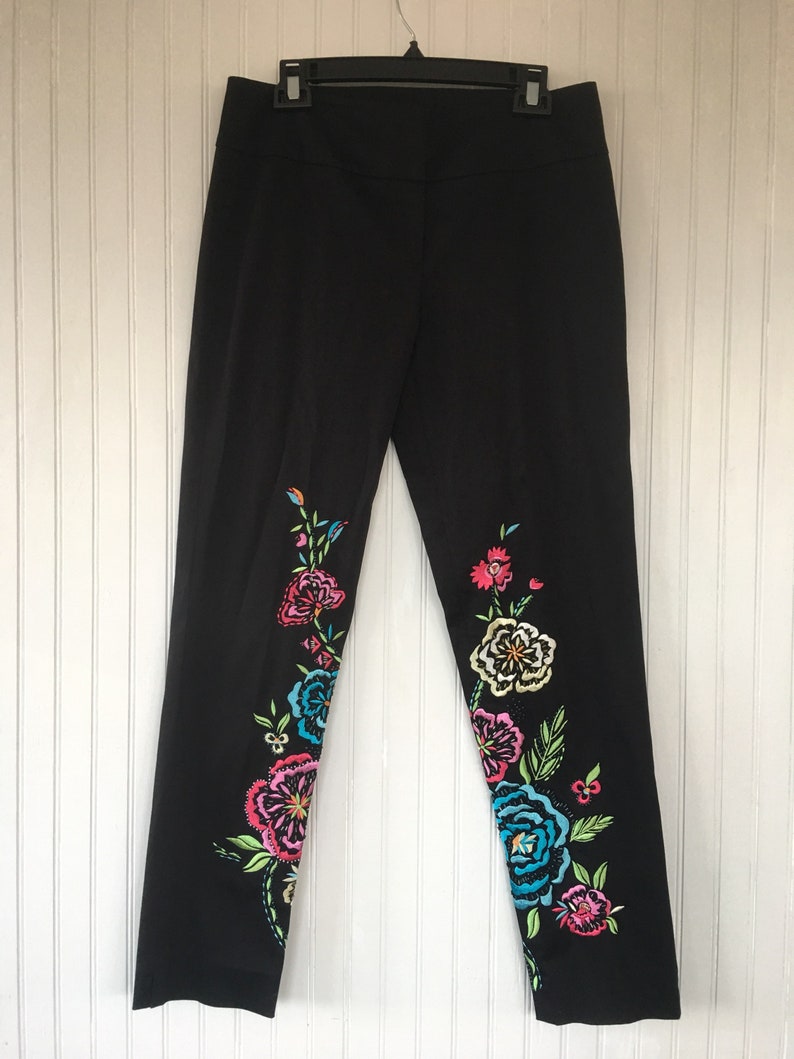Vintage 90s Cache Black Embroidered Dress Pants Beaded Rainbow - Etsy