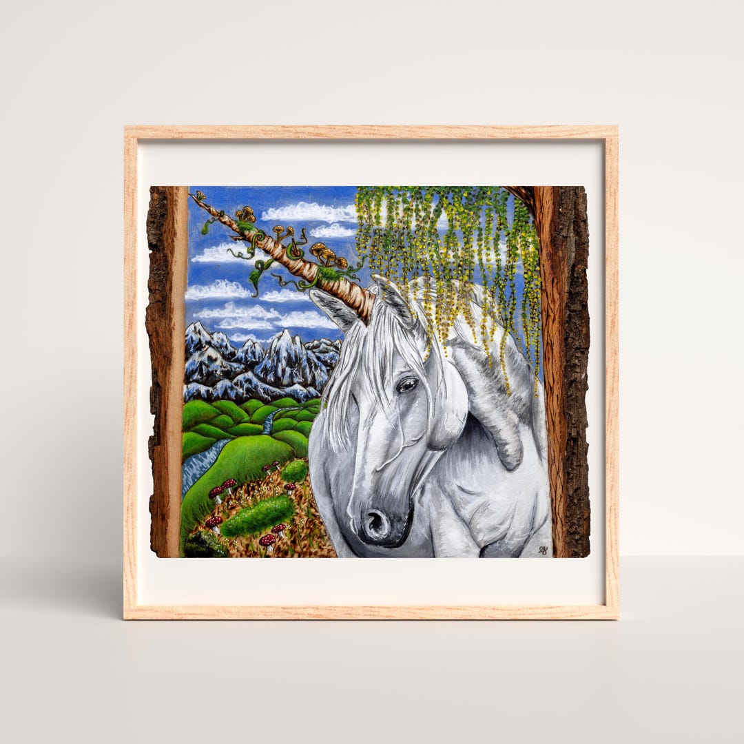 At the Forests Edge Pyrography Print Enchanted Unicorn Whimsical ...