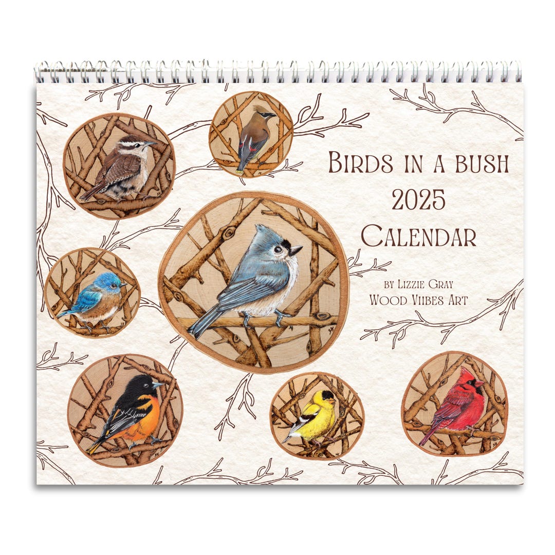 Bird Art Wall Calendars (2025) | Birds in A Bush Pyrography Art ...