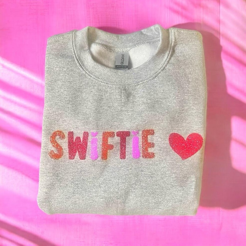 Kids Grey Swiftie Sweater With Colorful Glitter Letters, Cozy Sparkly ...