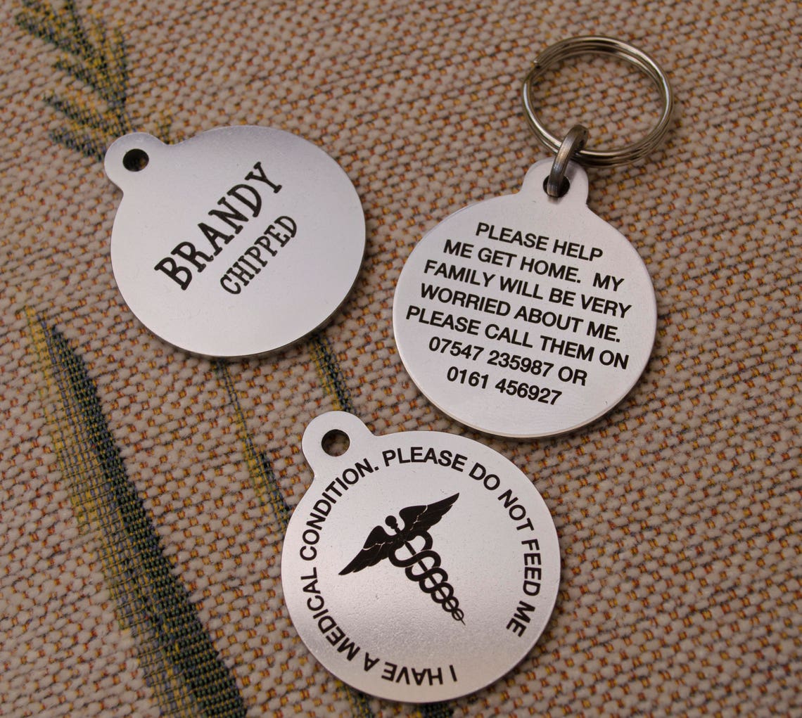 Pet Dog ID Disc Tag. Thick Stainless Steel Personalised. - Etsy