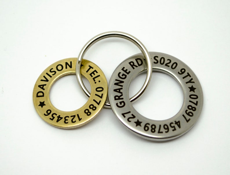 Brass and Stainless Steel Laser Engraved Washer Pet Dog ID - Etsy UK