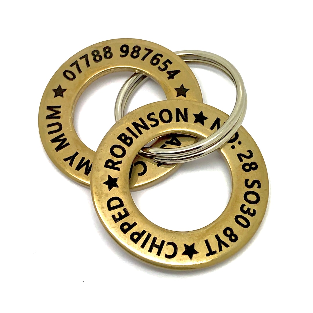 Brass and Stainless Steel - Laser Engraved Washer Pet Dog ID Tags - Etsy