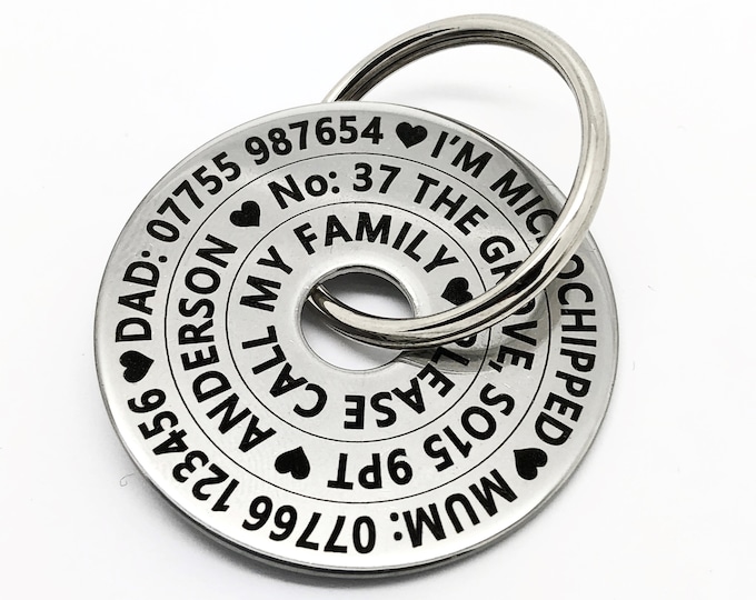 Funky Design 40mm Large Dog ID Disc Tag. Stainless Steel Washer Style ...