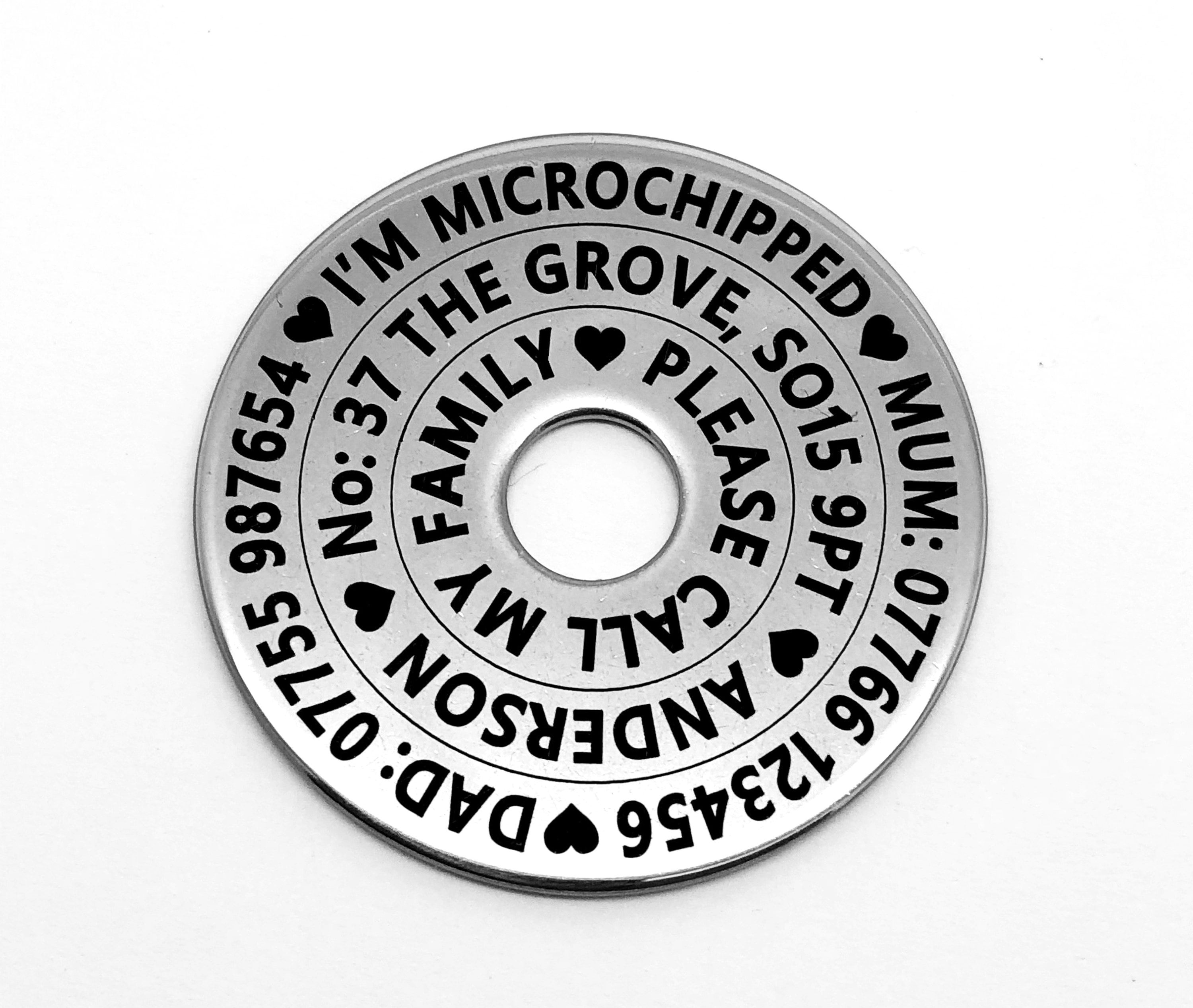 Funky Design 40mm Large Dog ID Disc Tag. Stainless Steel Washer Style ...