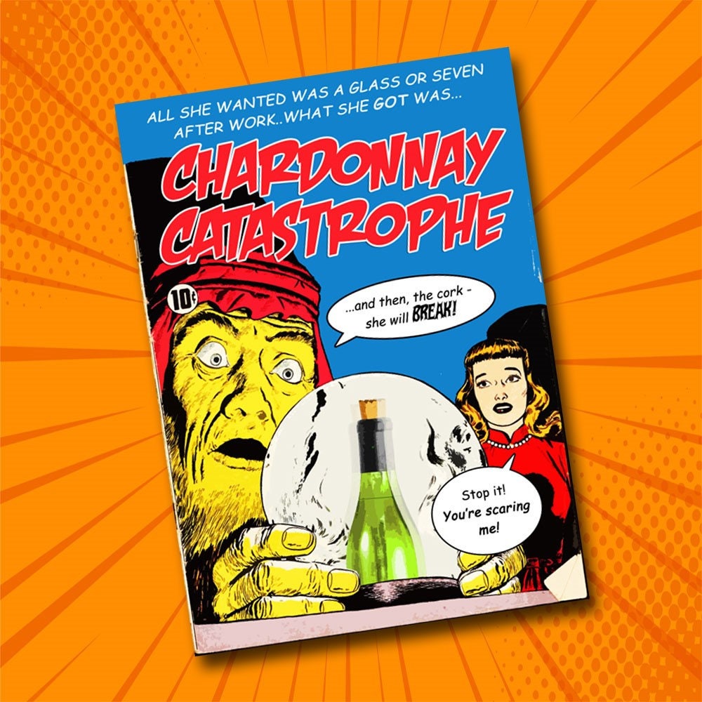 Chardonnay Catastrophe Retro Cartoon Humour Greetings Card - Etsy