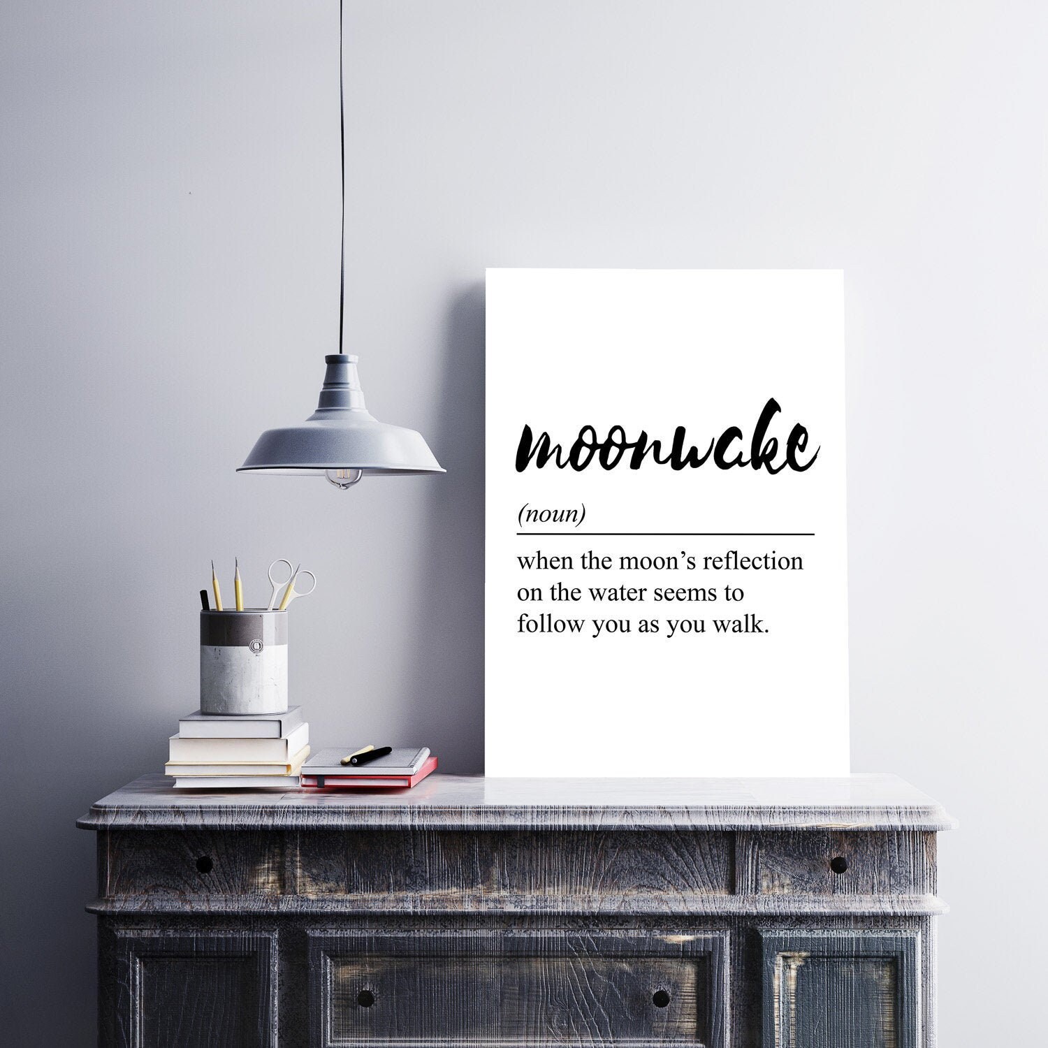 Celestial Moon Art Print Digital Download, Moonwake Black and White Typography Hand Lettering ...