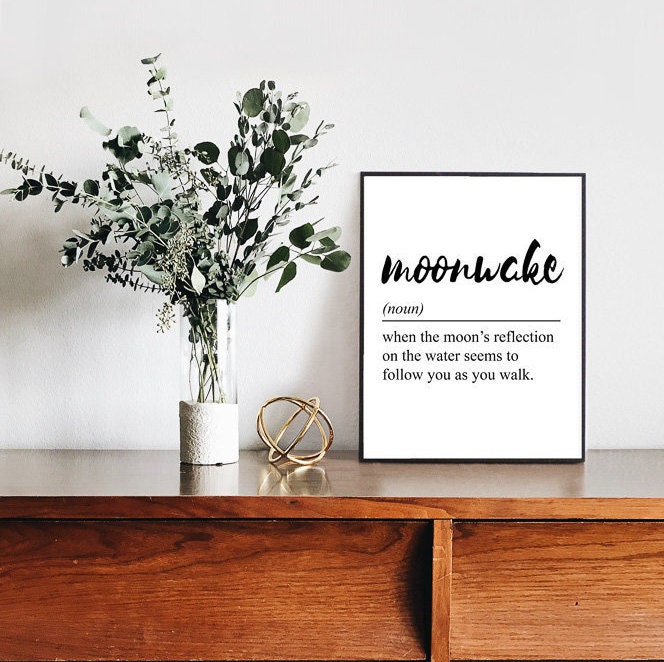 Celestial Moon Art Print Digital Download, Moonwake Black and White Typography Hand Lettering ...