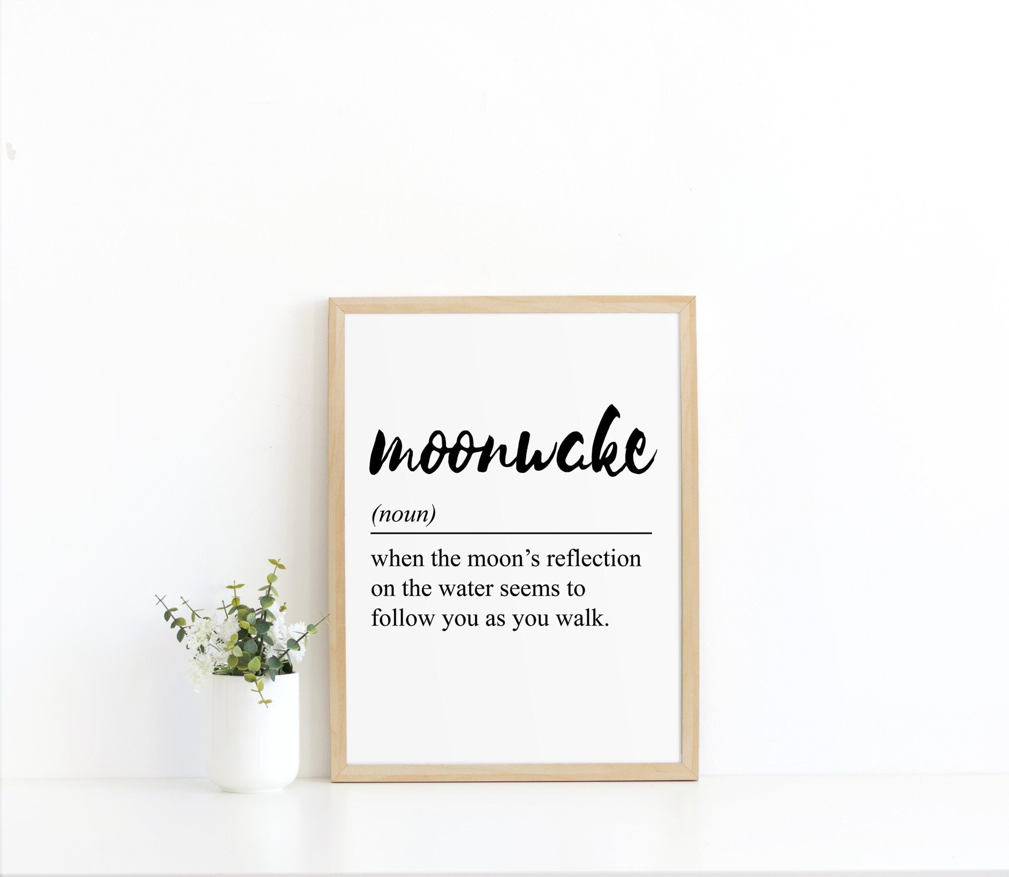 Celestial Moon Art Print Digital Download, Moonwake Black and White Typography Hand Lettering ...