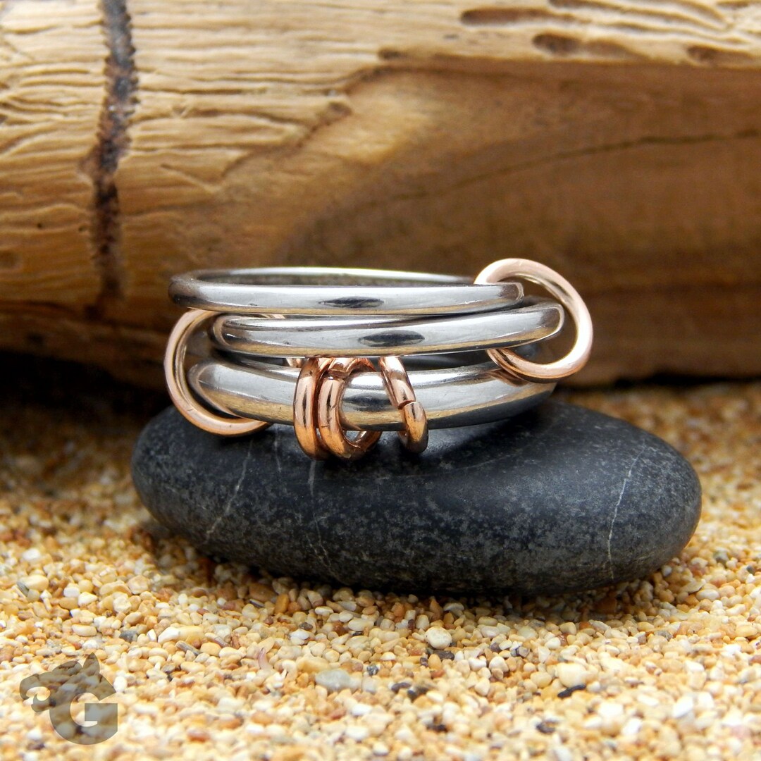 Sterling Silver Interlocking Ring: Rose Gold Connector Band - Etsy