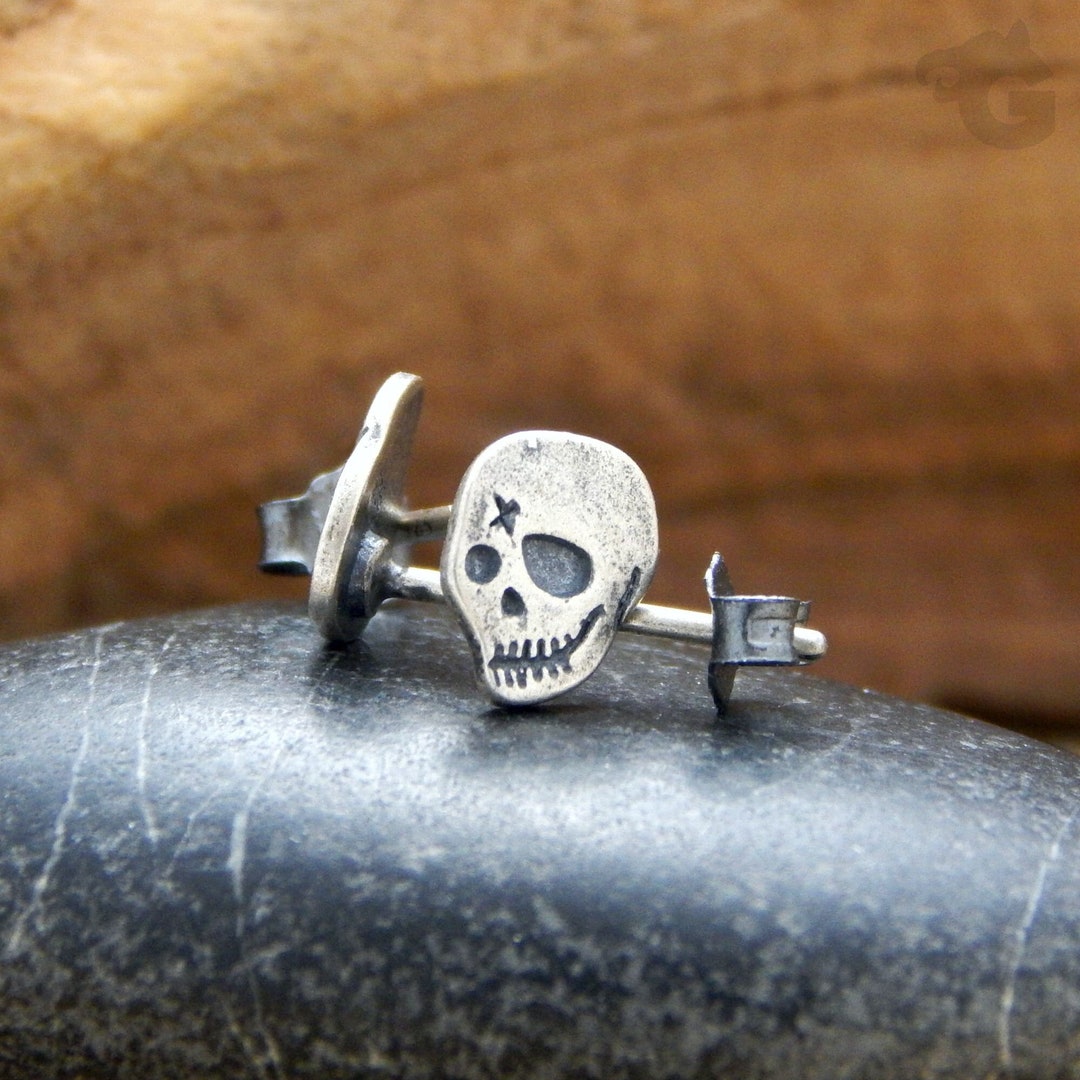 Skull Stud Earrings Oxidized 925 Sterling Silver 'skull' Unisex Gift ...
