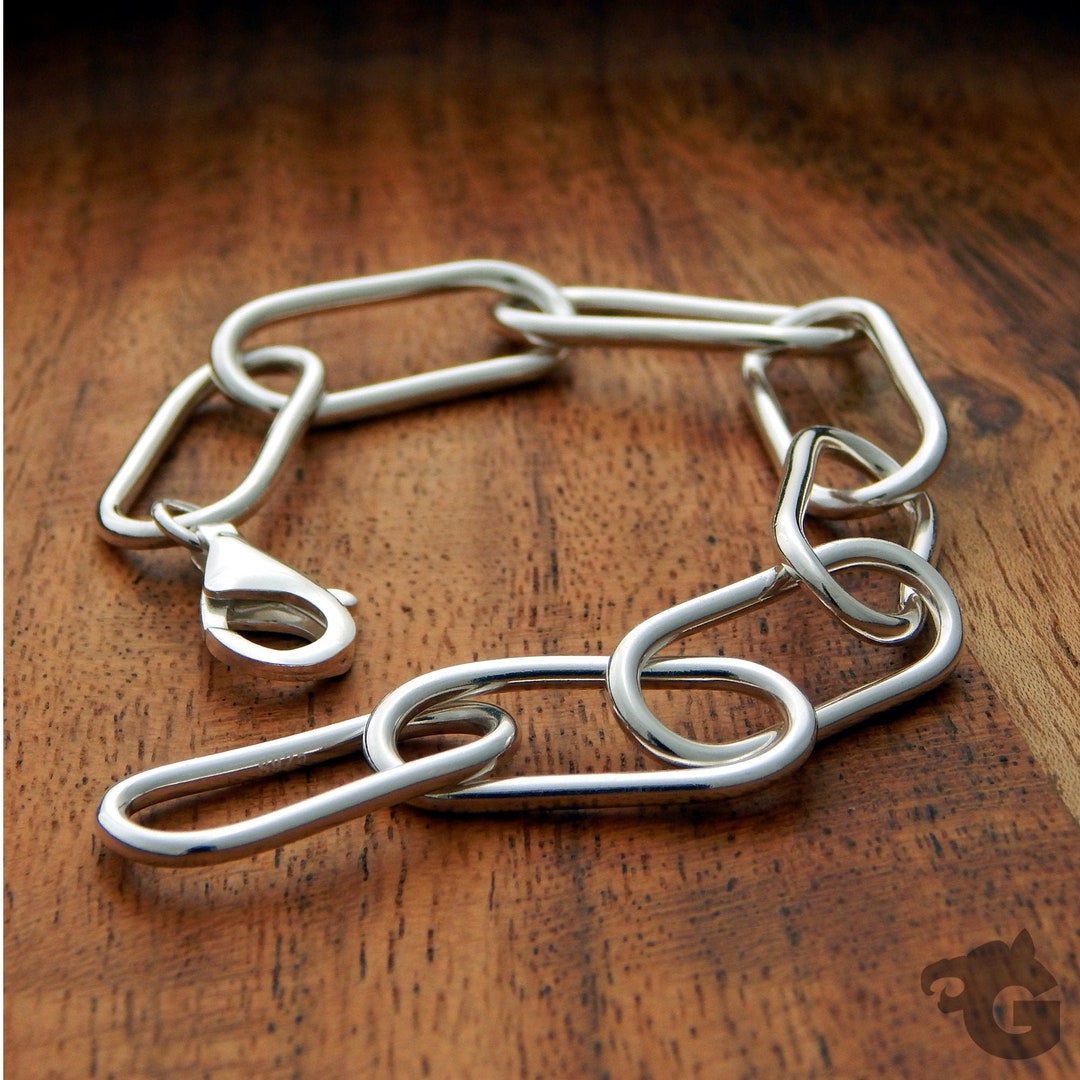 18.5cm/7.3" 925 Sterling Silver Paper Clip Chain Bracelet 'chunky Paper ...
