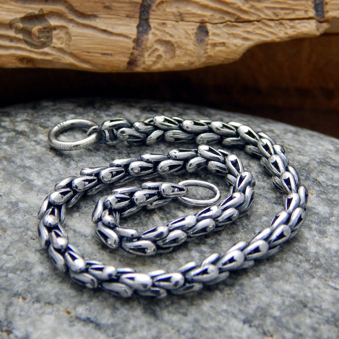 16cm/6.30 925 Oxidized Sterling Silver Snake Scales Chain Bracelet ...