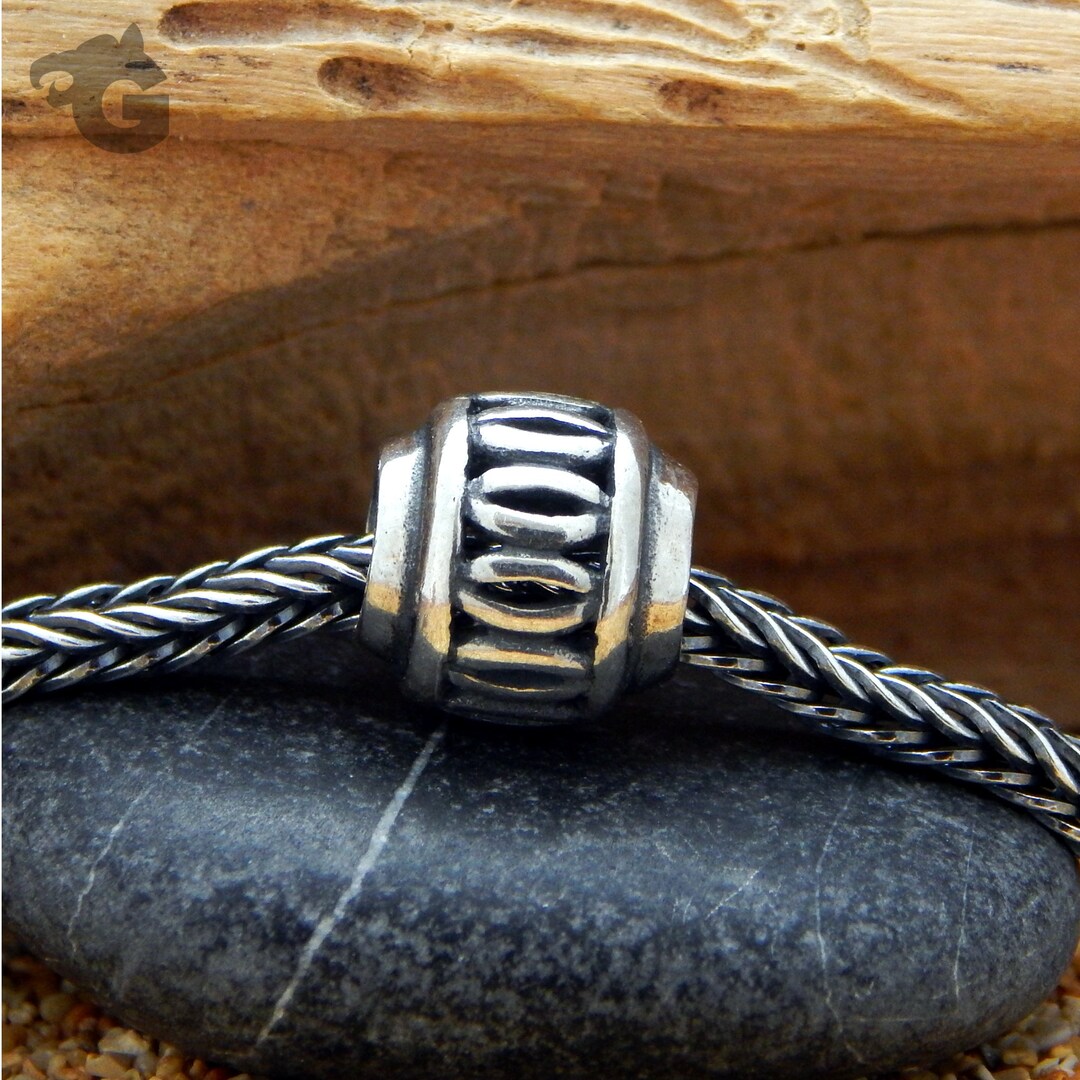 Silver Bracelet Bead Geometric Pattern Oxidized 925 Sterling Silver ...