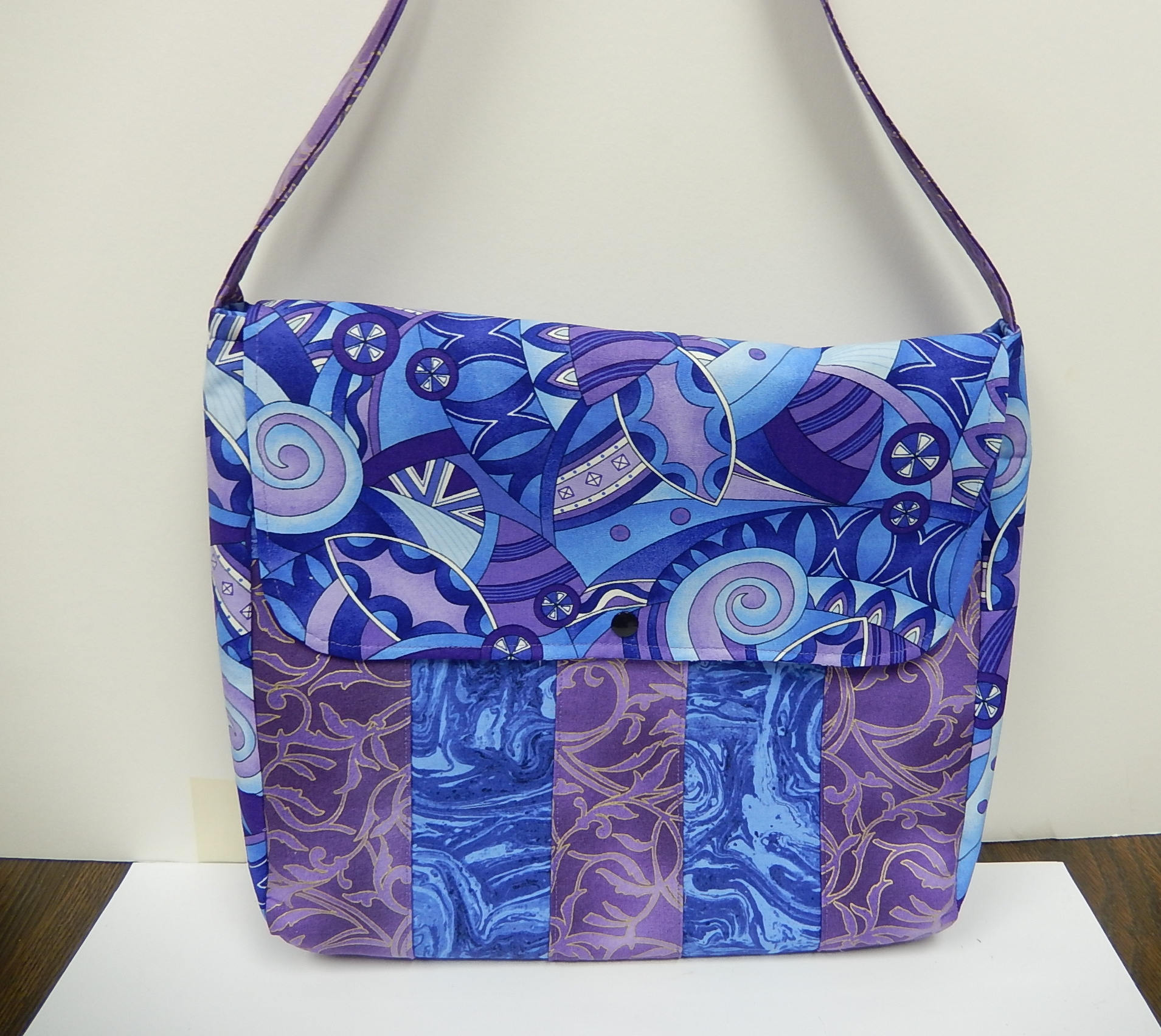 Blue and Purple Fabric Purse,shoulder Bag, Large Handbag, Laptop Bag ...