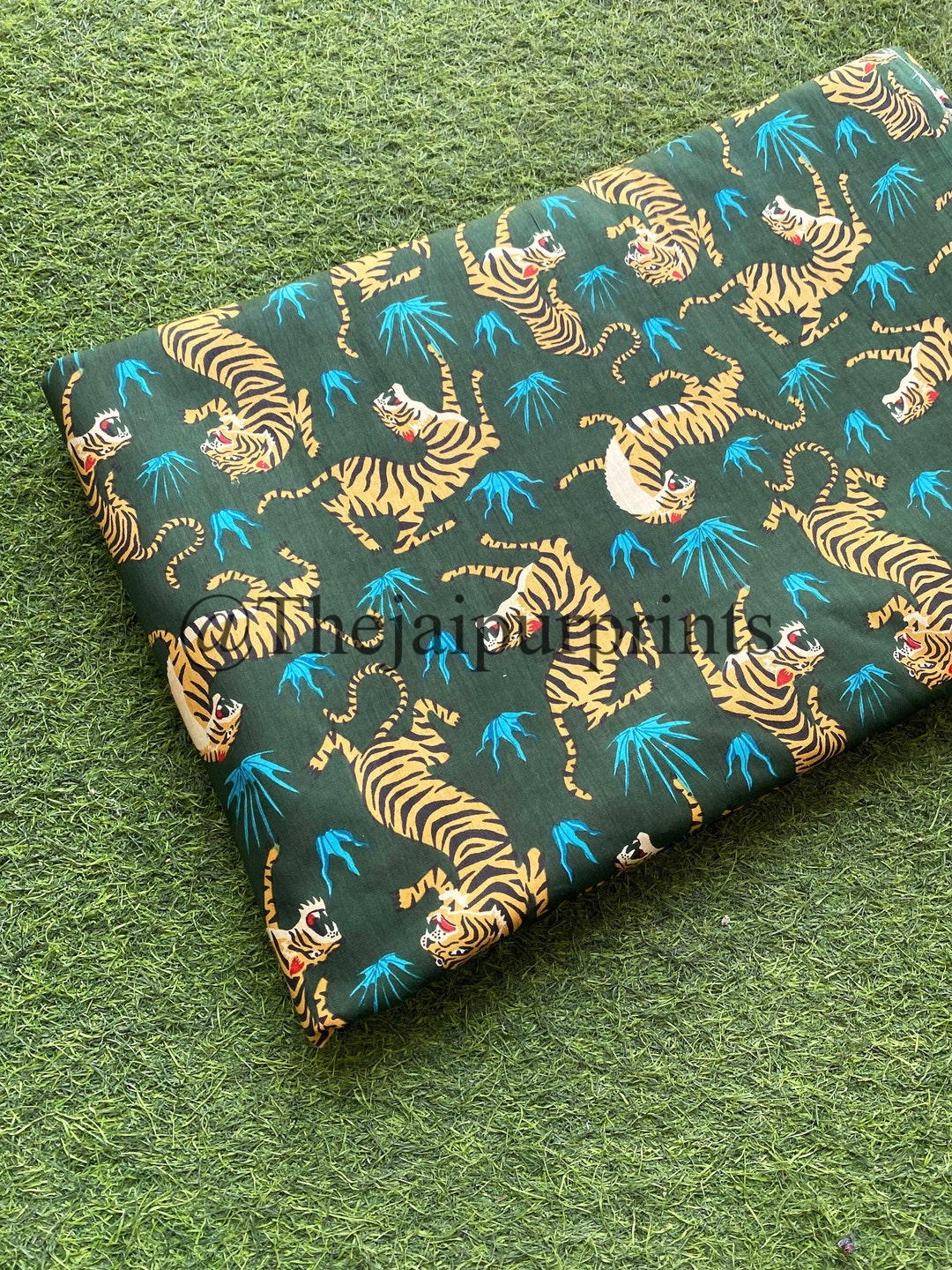 Green Tiger Print Cotton Fabric, Soft Cambric, Dressmaking Quilting ...