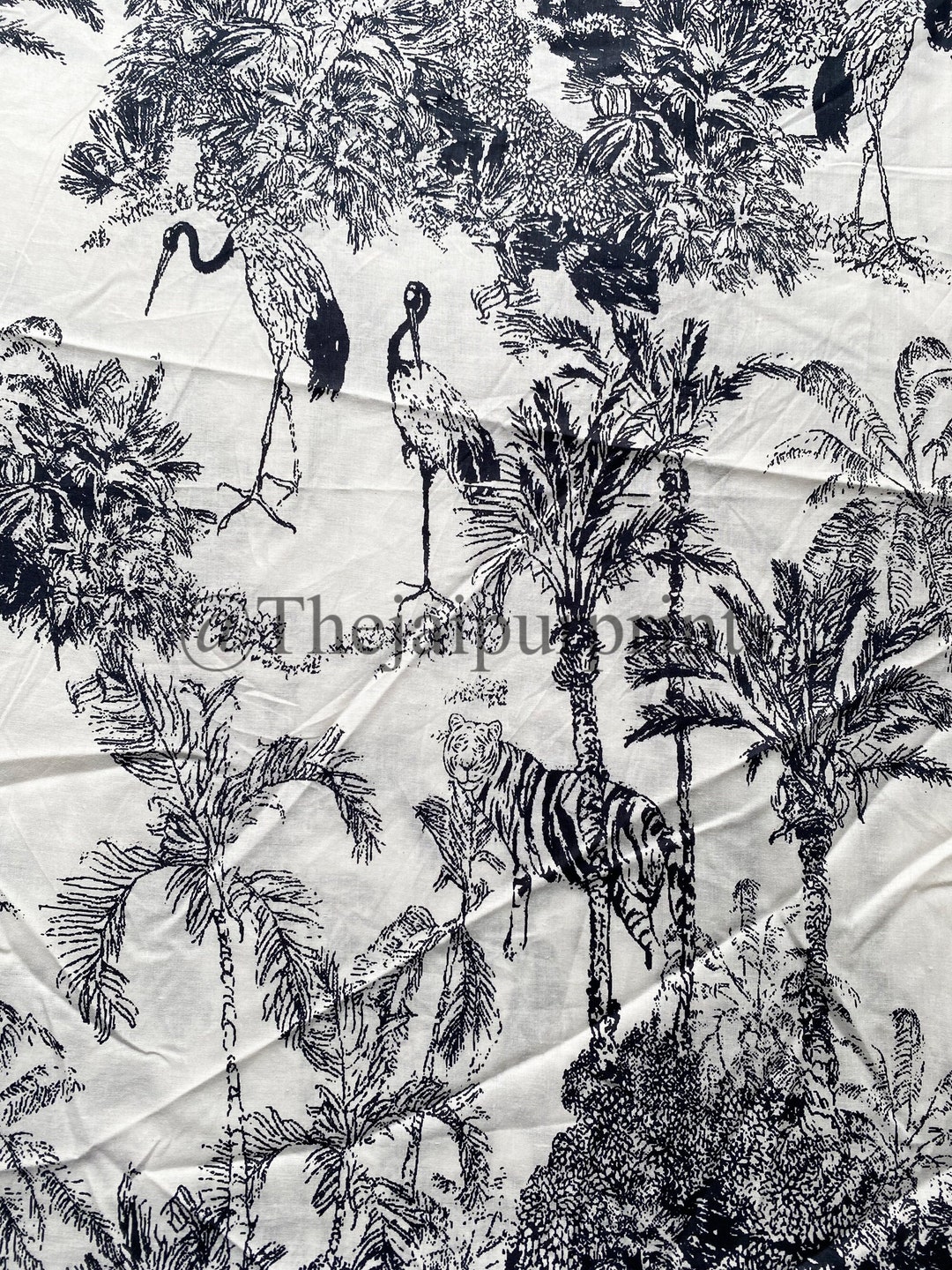 Animal Jungle Safari Print Fabric Tropical Jungle Palm Flowers Leaf ...